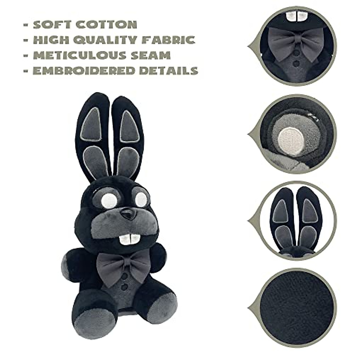 XSmart Mall | Shadow Bonnie/Ghost Rabbit | Special Version |Black | Fan Made | Plush Toy, Gifts for Kid, Girls, Boys | 7"