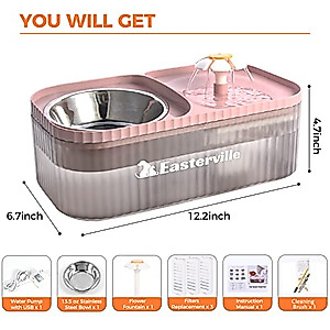 Easterville Cat Water Fountain, Ultra Quiet Water Fountain for Cats Inside with 3 Filters, Pet Water Fountain, 3L/101oz Automatic Cat Fountain Cat Water Dispenser & Stainless Steel Bowl