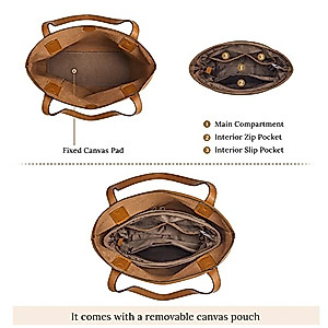 S-ZONE Genuine Leather Tote Bag for Women Soft Shoulder Handbag Ladies Purse with Canvas Pouch
