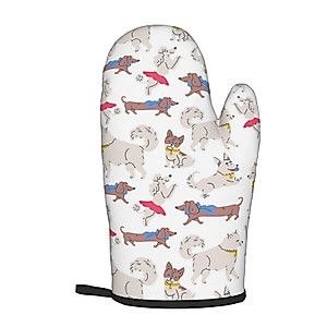 Cute Dog Puppy Oven Mitts and Pot Holders Sets Resistant Hot Pads Potholders Non-Slip Cotton Lining Oven Gloves for Four Seasons Kitchen Baking Cooking Grilling
