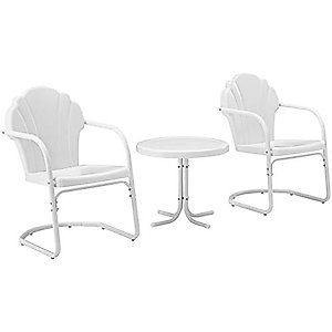 Crosley Furniture KO10011WH Tulip Retro Metal 3-Piece Seating Set (2 Chairs and Side Table), White
