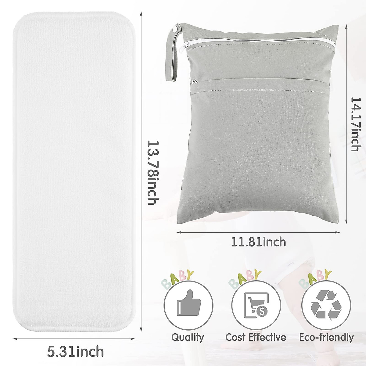 24 Pack Cloth Diaper Inserts Reusable Newborn Cloth Diaper 3 Layer Absorbent Breathable Diaper Inserts Overnight Microfiber Cloth Diaper Liners with an Extra Diaper Bag