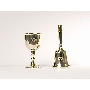 Gbrand Mini Altar Bell and Altar Chalice, Triple Moon Goddess and Pentagram Wiccan Supplies and Tools, Altar Ritual Kit