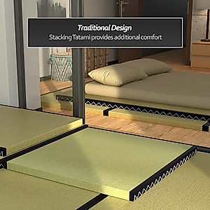 Red Lantern Half Mat Tatami, 1/2 Euro Queen (31.5 in x 78.7 in), Black