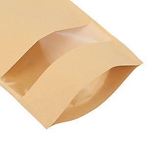 SHEUTSAN 200 Pack 6.6 x 9.4 Inch Kraft Stand Up Zip Lock Pouches, 17 x 24cm Brown Resealable Bags with Window, Reusable Kraft Zipper Paper Bags for Food Storage
