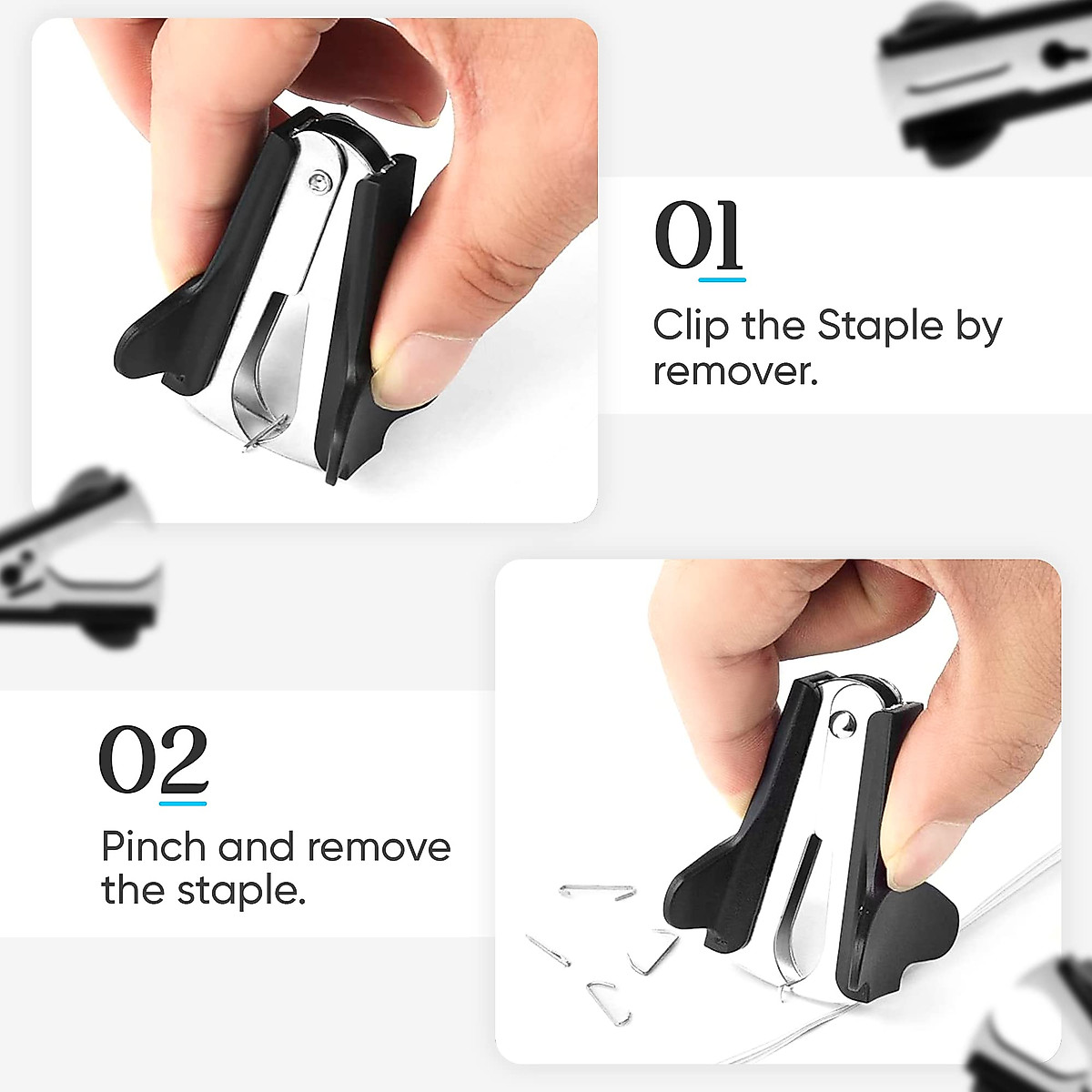 Racksey Professional Staple Remover 3 Pcs Black Staple Puller Pinch Jaw Style Staple Remover Tool with Safety Lock for Office, School and Home