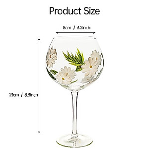 STSQTCUKT Hand-painted Wine Glass Cocktail Glass Daisy Flowers Artisan Painted 21oz Personalized Gift For Women