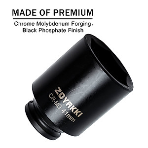 ZOYAKKI 1/2" Drive x 41 mm Deep 6 PT Impact Socket, CR-MO, 1/2-inch Drive 6 Point Axle Nut Socket for Easy Removal of Axle Shaft Nuts (41MM)