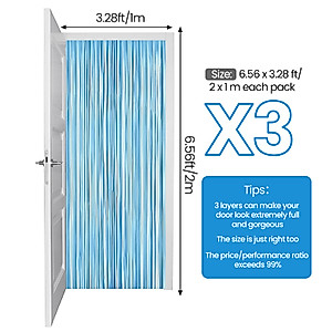 3 Pack Foil Curtains Metallic Foil Fringe Curtain-JVIGUE，Birthday Party Photo Backdrop Wedding Event Decor (Pale Blue Decorative Streamers)