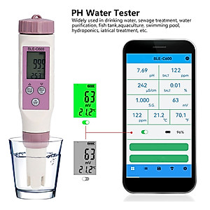 7 in 1 Bluetooth Water Quality Tester Automatically Save Data PH EC ORP Waterproof Salinity Meter for Water Fish Drinking Water, Sewage Treatment