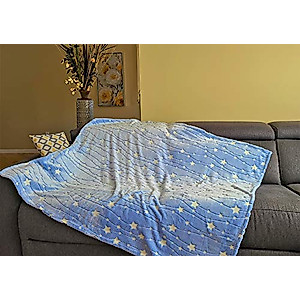 Glow In The Dark Star Blankets for Adults Couch Blanket Plush Fleece Blankets with Stars For Bedroom Living Room Luminous Glow Blanket For Kids With Stars Fleece Blanket Ideal Gift For Kids and Adults