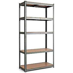 Tangkula Metal Storage Shelves, Heavy Duty Steel 5 Tier Utility Shelves with Adjustable Shelves, Bolt-Free Assembly, High Weight Capacity, Garage Organization Storage Rack, 36" Lx16''Wx72 H (1, Grey)