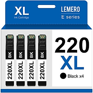LEMERO Remanufactured Ink Cartridge Replacement for Epson 220 XL 220XL T220XL to use with Workforce WF-2630 WF-2650 WF-2660 WF-2760 WF-2750 Expression Home XP-320 XP-420 XP-424 (4 Black)