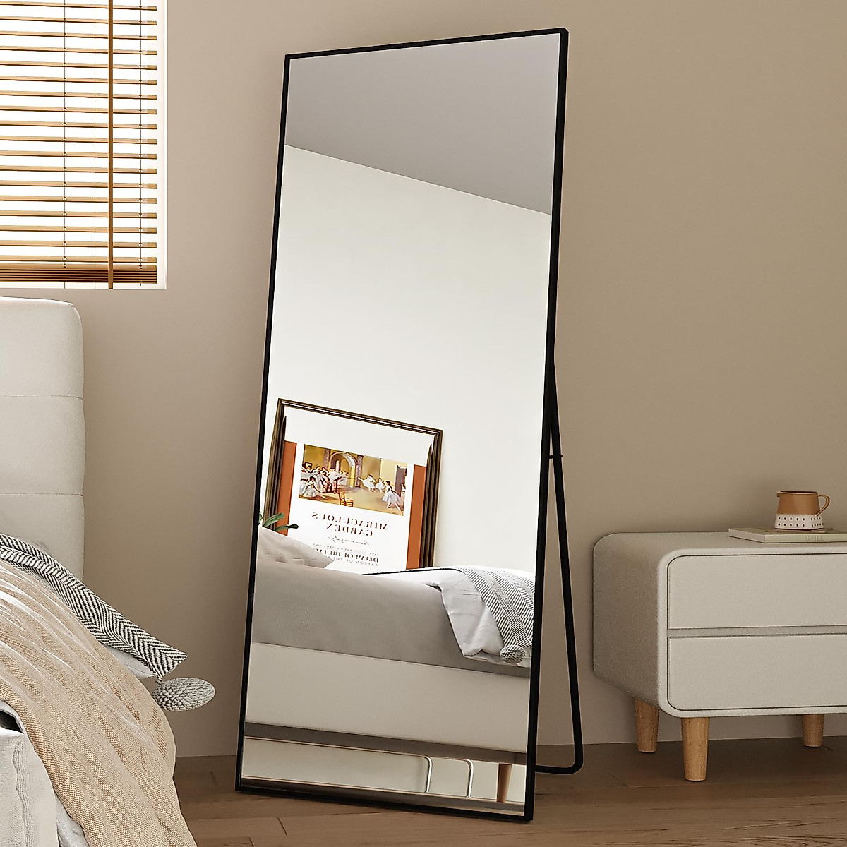 LFT HUIMEI2Y Full Length Mirror, 63"x18" Black Full Body Tempered Mirror with Aluminum Frame, Standing Hanging and Against The Wall, for Bedroom, Living Room, Dressing