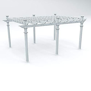 Vita 12 Foot by 16 Foot White Vinyl Barcelona Flat Top Pergola, PVC, Shade Structure, Outdoor Living, BPA and Pthalate Free, VA42028