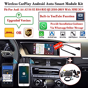Hslsmxy Wireless CarPlay Android Auto AirPlay Retrofit Kits Compatible with Audi A4 A5 Q5 S4 S5 B8 MMI 3G+ 2010-2019, Support iOS 14 Split Screen, USB Stick Playback, Built-in YouTube App