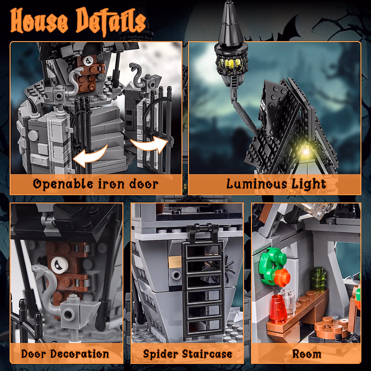 PleySyncz Halloween Haunted Mansion House Building Kit, Before Christmas Building Blocks Set with Glowing Lighting, for Fans and Kids (766pcs)