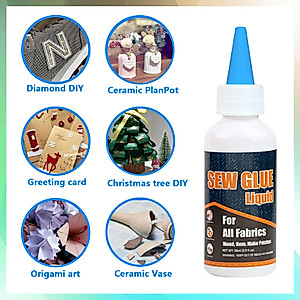 Plextone 1 Min Quick Bonding Fast Dry Sew Glue Liquid Reinforcing Adhesive Speedy Fix for All Fabrics Clothing Cotton Flannel Denim Leather Polyester Doll Repair (60ml)