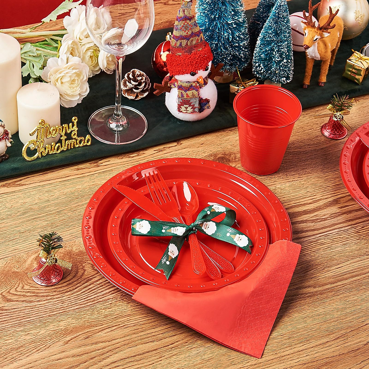 175-Piece Red Dinnerware Set - Includes Plates, Cups, Napkins, Cutlery - Disposable Party Supplies