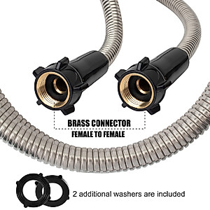 Yanwoo 304 Stainless Steel 4ft Garden Hose with Female to Female Brass Connector, 18mm Outer Diameter Flexible & Lightweight Heavy Duty Short Water Hose for Outdoor (4 Feet)