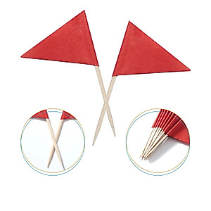 100 Pcs Solid Red Toothpick Flags Small Mini Plain Red Color Triangle Stick Cupcake Toppers Flags DIY Decoration