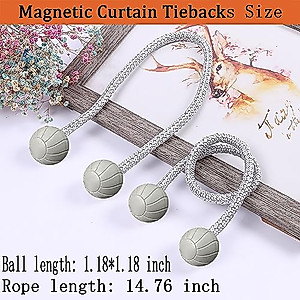 Strong Magnetic Curtain Tiebacks, 2 Pack Magnetic Tiebacks for Curtains Decorative Curtain Holdbacks Strap Modern Rope Drape Tie Backs for Outdoor Home Window Office Bathroom Round Design, Grey