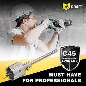GRAFF 4 Inch SDS Max Rotary Hammer Core Bit - Core Drill Bit for Concrete, Masonry, Cement, Silicate Brick - Concrete Hole Saw with SDS Max Shank 20'' (500mm) and Center Drill