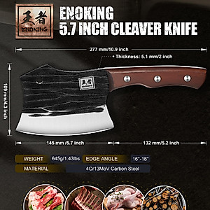 ENOKING Meat Cleaver, 5.7 Inch Butcher Knife Cleaver Knife Heavy Duty Bone Chopper Axe with Wood Handle, Hand Forged Bone Cutting Knife, Full Tang Chopping Knife for Kitchen Camping BBQ Outdoor