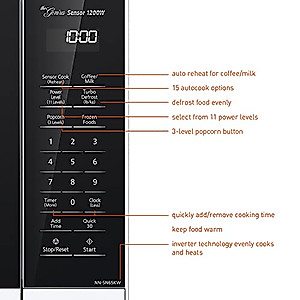 Panasonic NN-SN65KW Microwave Oven with Inverter Technology, 1200W, 1.2 cu.ft. Small Genius Sensor One-Touch Cooking, Popcorn Button, Turbo Defrost-NN-SN65KW-(White)