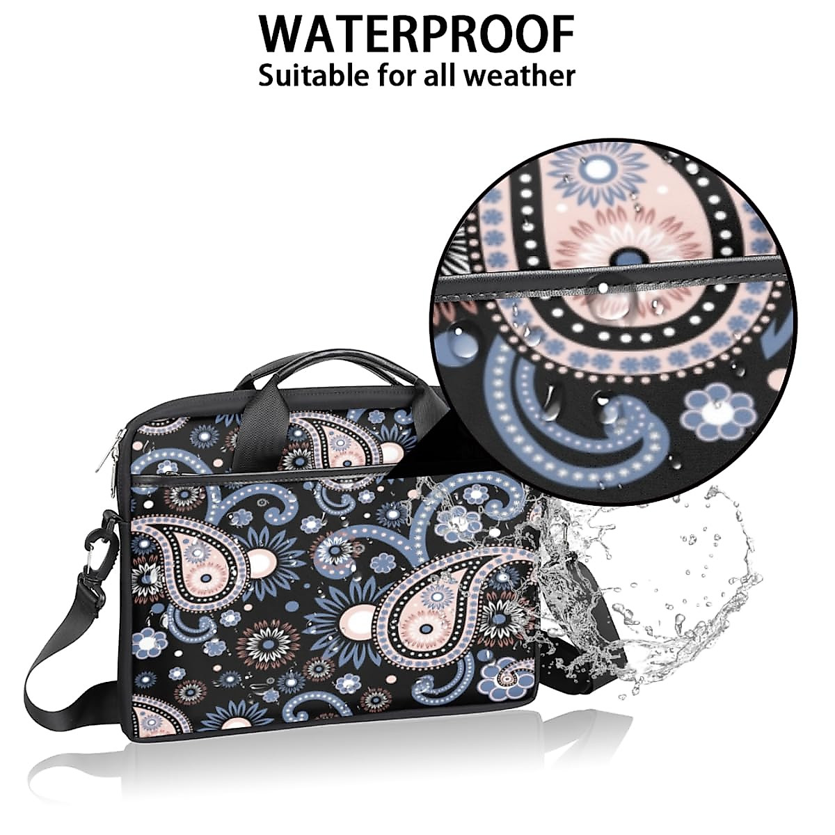 Paisley Retro Pattern Laptop Computer Bag Waterproof Shoulder Messenger Bag 13-15 inch Durable Laptop Tote Bag with Shoulder Strap Handle Lightweight Crossbody Briefcase