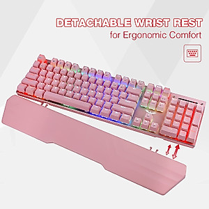 Havit Mechanical Keyboard and Mouse Combo RGB Gaming 104 Keys Blue Switches Wired USB Keyboards with Detachable Wrist Rest, Programmable Gaming Mouse for PC Gamer Computer Desktop (Pink) (Renewed)