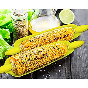 24 Pieces Corn Cob Holders and Dish Set Corn on the Cob Skewer Stainless Steel Skewer Needle BBQ Tool and Plastic Corn Tray