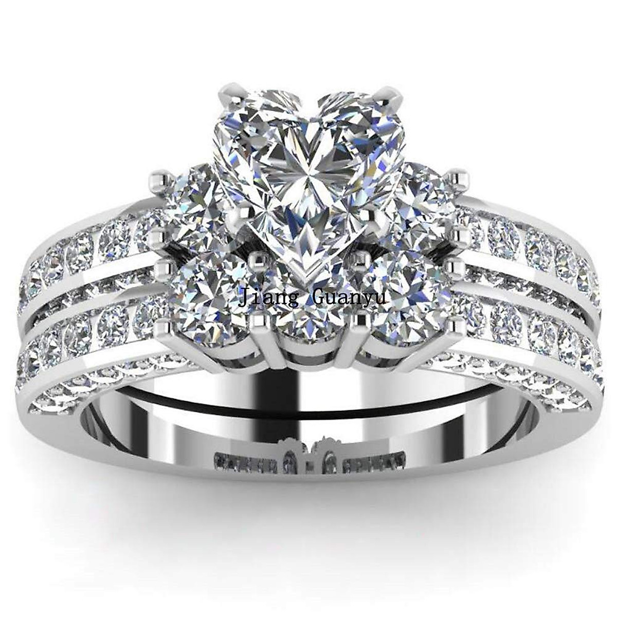 LOVERSRING 3pc His and Hers Couple Ring Bridal Set His Hers Women White Gold Filled Heart Cz Man Titanium Wedding Ring Band Set