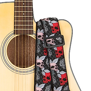 Skull Guitar Strap for Electric/Acoustic Guitar/Bass, Includes 2 Strap Locks + Strap Button, Jacquard Embroidered Guitar Straps