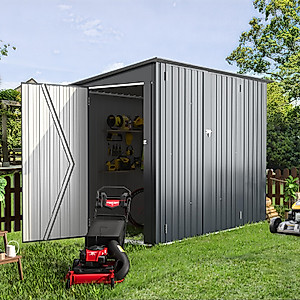 AECOJOY Storage Shed, 4' x 7.5' Bike Sheds & Outdoor Storage with Racks, Metal Double-Sided Door Storage Cabinet Sheds for Garden