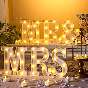 6 Pcs Mr and Mrs LED Sign 12 Pcs Flameless LED Candles 300 Pcs Artificial Rose Petals Neon Mr and Mrs Sign for Wedding Table Heart Romantic Candles Light up Letters for Romantic Night Decor (White)