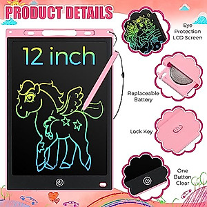 12 Pcs LCD Drawing Pad for Kids 12 Inch Doodle Board Bulk Colorful Erasable Drawing Tablet Writing Pad Reusable Electronic Toys Gifts for Girls Boys 8-10 3-10, Blue, Red, Pink