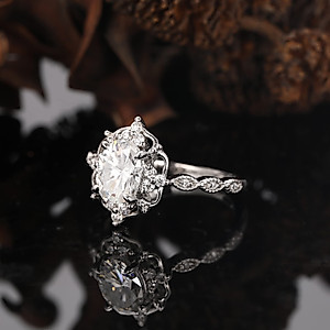 Frayerr Vintage Floral Setting Ring - 1.50 Carat Brilliant Oval Cut Created Moissanite Ring - 925 Sterling Silver Moissanite Accents Ring - Milgrain Classic Design Ring - Handcrafted Women Ring (7)