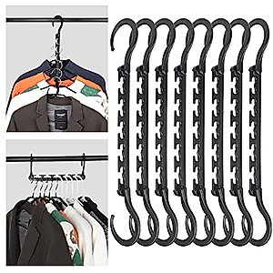 Space Saving Hangers, 8 Pack Black Heavy Duty Plastic Closet Hangers Space Saving, Hanger Organizer for Closet Organizers and Storage, Collapsible Magic Hangers Space Saver (Black)