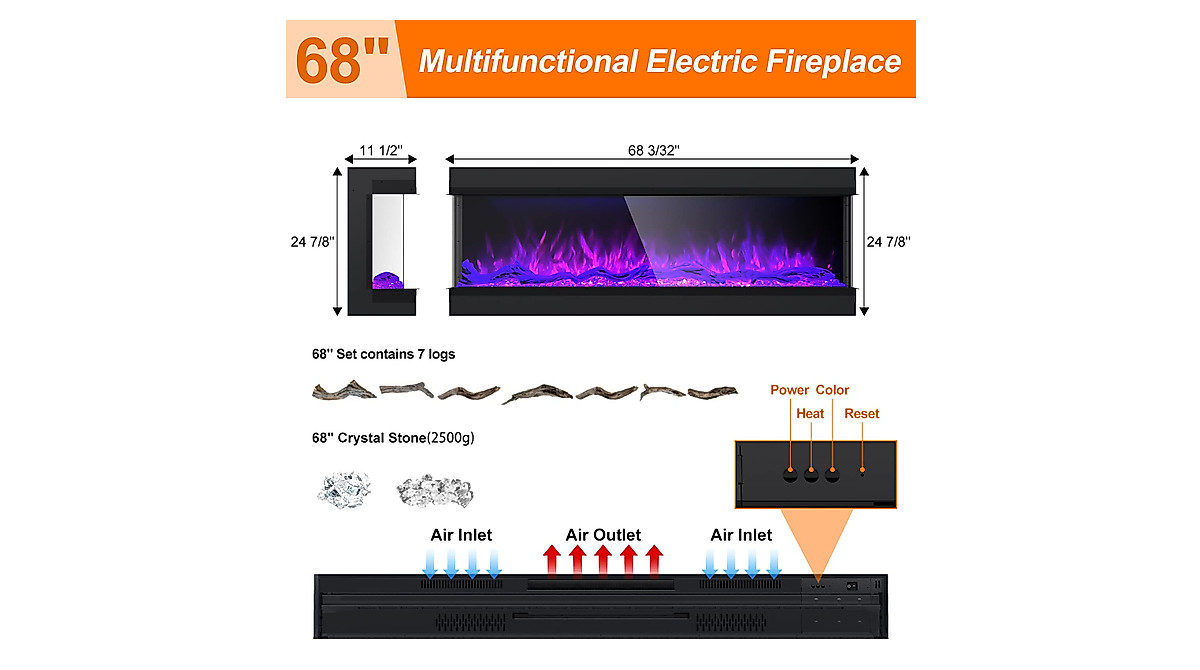 Cosmopolitan Fireplaces Phoenix 68" Electric Fireplace