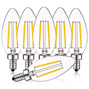 LUXRITE 4W Vintage Candelabra LED Bulbs Dimmable, 400 Lumens, 3000K Soft White, LED Chandelier Light Bulbs 40W Equivalent, Clear Glass, Filament LED Candle Bulb, UL Listed, E12 Base (6 Pack)
