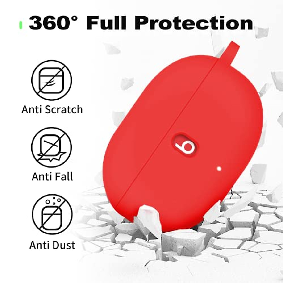 MOLOVA Silicone Case Cover for 2021 New Beats Studio Buds, Anti-Lost Shockproof Protective Case Cover for Beats Studio Bud with Keychain Easy Carrying Replacement Case with Carabiner（Red）