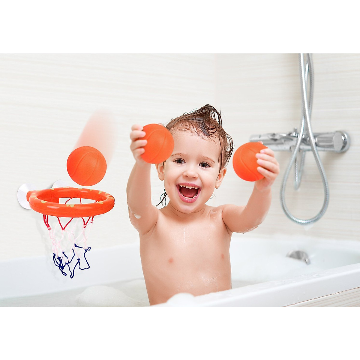 BRITENWAY Bath Toys - Bathtub Basketball Hoop for Kids w/ 3 Balls - BPA Free Plastic Toddler Bath Toys for Boys & Girls - Easy to Set Up Basketball Shooting Game w/Suctions Cups for Flat Surface