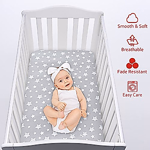 Pack and Play Sheets Fitted Compatible with Graco Pack N Play, Mini Crib Sheets 39"x 27"x 5'' fits Playard Playpen, Lovely Star Print Pack and Play Fitted Sheets for Boys and Girls Mini Crib Bedding