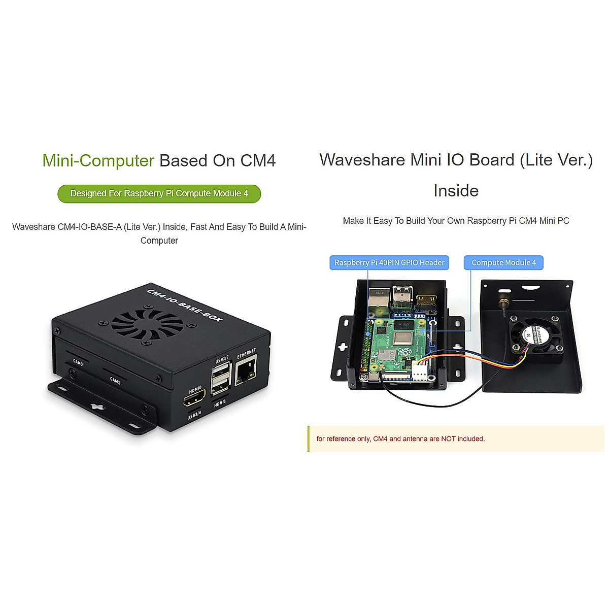waveshare Mini-Computer Based On Raspberry Pi Compute Module 4,Include CM4-IO-BASE-A (Mini IO Board Lite Verson),Metal Case,Cooling Fan