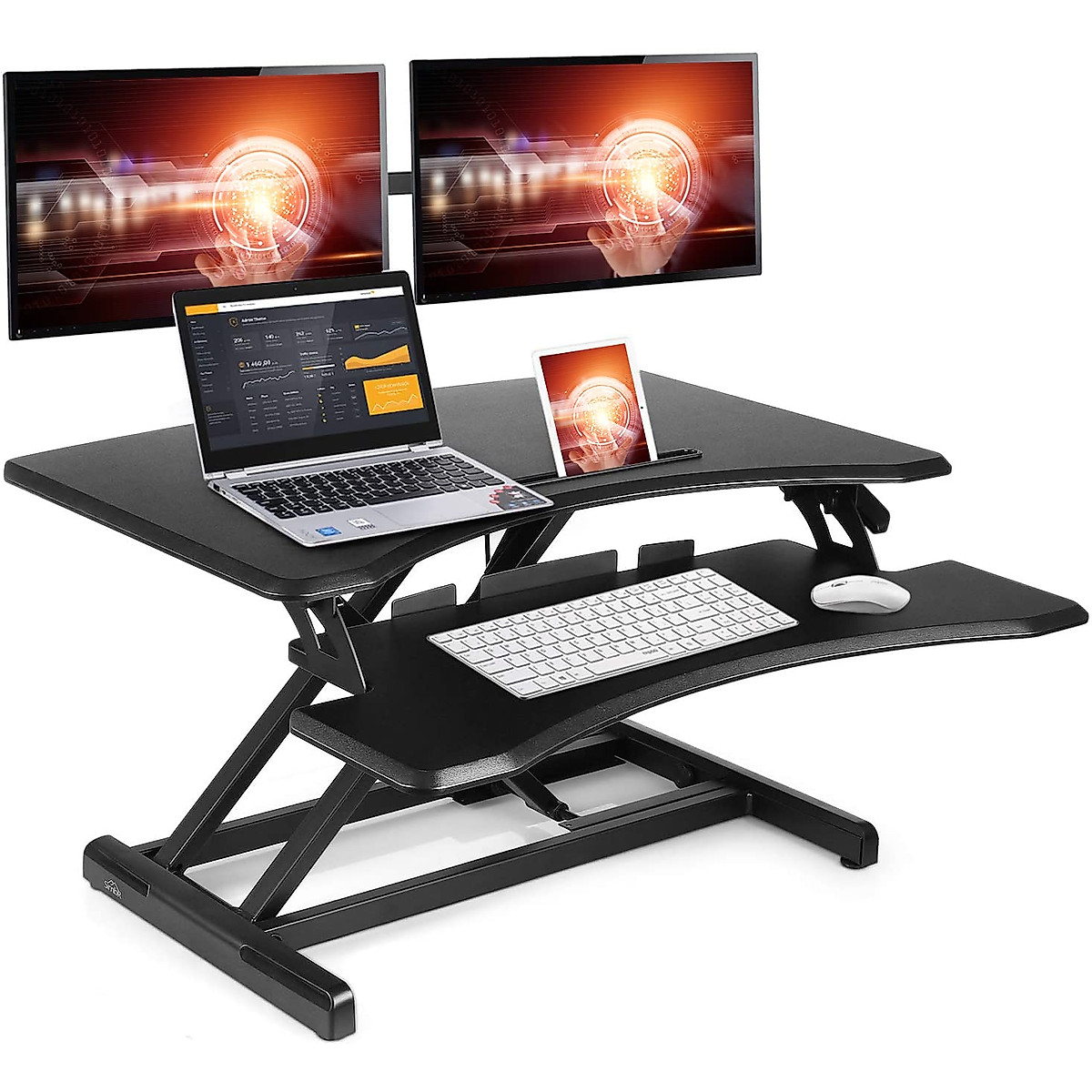FLEDEX Standing Desk Converter 30 inch, Height Adjustable Sit Stand Desk Riser, Stand Up Desk for Home Office, Sit to Stand Tabletop with Keyboard Tray for Dual Monitors