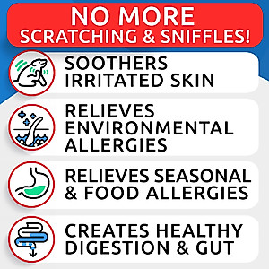 Allergy Relief + Dog Probiotics Chews Bundle - Itchy Skin Relief + Upset Stomach Relief - Omega 3, Pumpkin, Enzymes, Prebiotics - Seasonal Allergies + Improve Digestion - 120 + 120 Chews - Made in USA