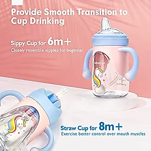 Sippy Cups for Baby 6+ Months Unicorns Sippy Cup for 1+ Year Old - 2 in 1 Spout & Straw Baby Sippy Cups 6-12 months Toddler No Spill Transition Weighted Straw Sippy Cup - 8 oz. (1 Cup with 2 Nipples)