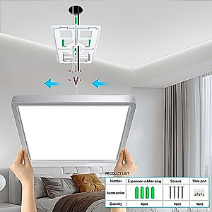 12inch 24W LED Flush Mount Ceiling Light, 5000K Daylight White LED Ceiling Light, 3200LM Flat Square LED Ceiling Lamp for Bedroom, Kitchen, Living Room, Silver