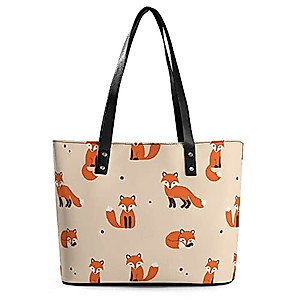 Womens Handbag Animal And Foxes Leather Tote Bag Top Handle Satchel Bags For Lady